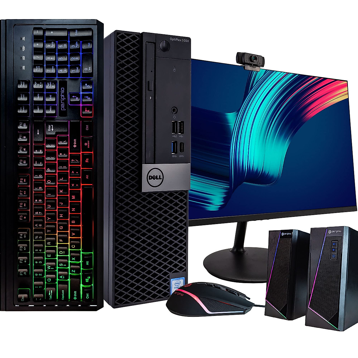 Dell 5050 Desktop Computer, Intel Core i5 Quad Core, 16GB RAM, 500GB Solid State Drive, DVD, Wi-Fi, Windows 10 Pro, Wireless Keyboard, 1080p Webcam, New 23.6-inch Monitor (Renewed)