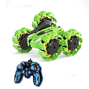 Remote Control Car Rc 4wd Toy Stunt Car 360 Rotate Double Side, High Speed 2.4GHZ Remote Controlled, Car for Ages 6+ (Green)