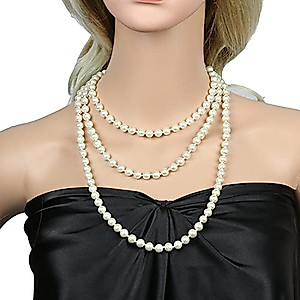 1920s Long Fake Pearls Necklace Layered Retro Vintage Imitation Round for Women Flapper Party Wedding Mother's Day Gift-White