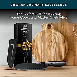 Home Hero 2 Pcs Santoku Knife with Sheath - High Carbon Stainless Steel Chopping Knife with Ergonomic Handle - Razor-Sharp Multi-Purpose Kitchen Knife for Chopping Vegetable and Cooking (Black)