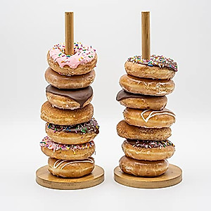 New Improved Bamboo Donut Stand for Party with thicker base - Donut holder stand party - Replaces other Donut wall and Donut Display Bagel Holder Stand. For Weddings, Doughnut, and Birthday Party