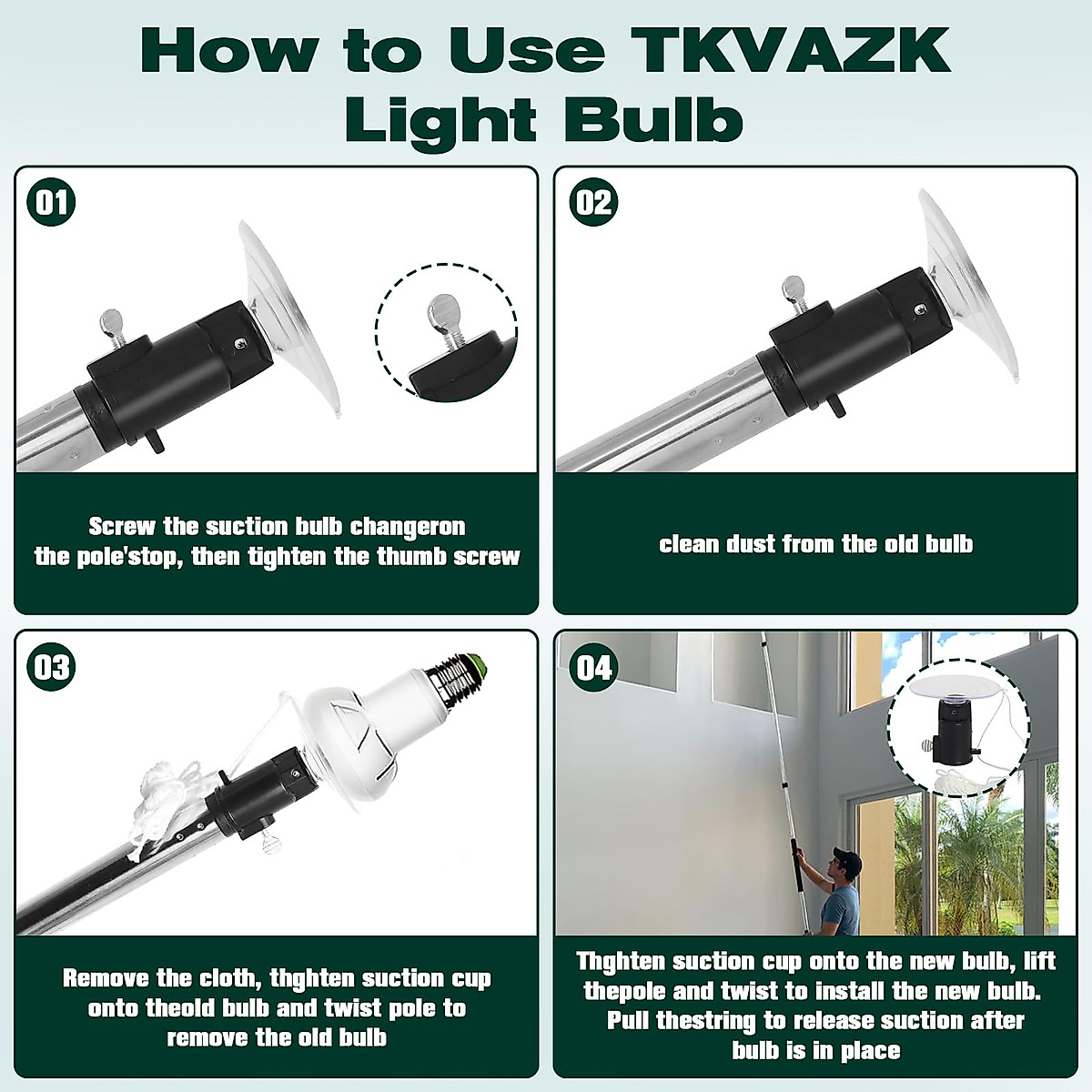 12FT Light Bulb Changer for High Ceilings and Recessed Lights, Light Bulb Extension Pole Changer for High Ceilings, Light Bulb Removal Tool with Baskets and Suction Cup