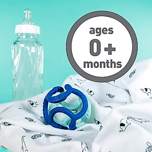 OgoBolli Gummi Teething Ring Textured Sensory Ball Toy for Babies & Toddlers - Stretchy, Soft Non-Toxic Silicone - Age 6+ Months - Blue Blueberry