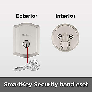 Kwikset 98180-021 Prescott Single Cylinder Front Door Handleset with Tustin Lever Featuring SmartKey Security and Microban Antimicrobial Protection in Satin Nickel