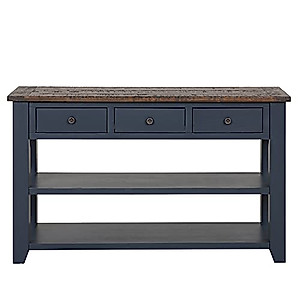 48'' Solid Wood Console Table, Modern Entryway Sofa Side Table with 3 Storage Drawers and 2 Shelves. Easy to Assemble (Blue)