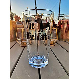 The Dachfather - Gift for Wiener Dog Lover - Dachshund Weiner Dog Dad - 16oz Pint Drinking Cup Beer Glass