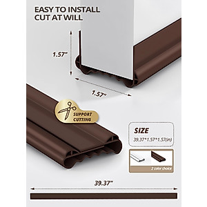 Vastaia Door Draft Stopper Under Door Draft Blocker Insulator Door Sweep Weather Stripping Noise Stopper Strong Adhesive 39" Length (Brown)