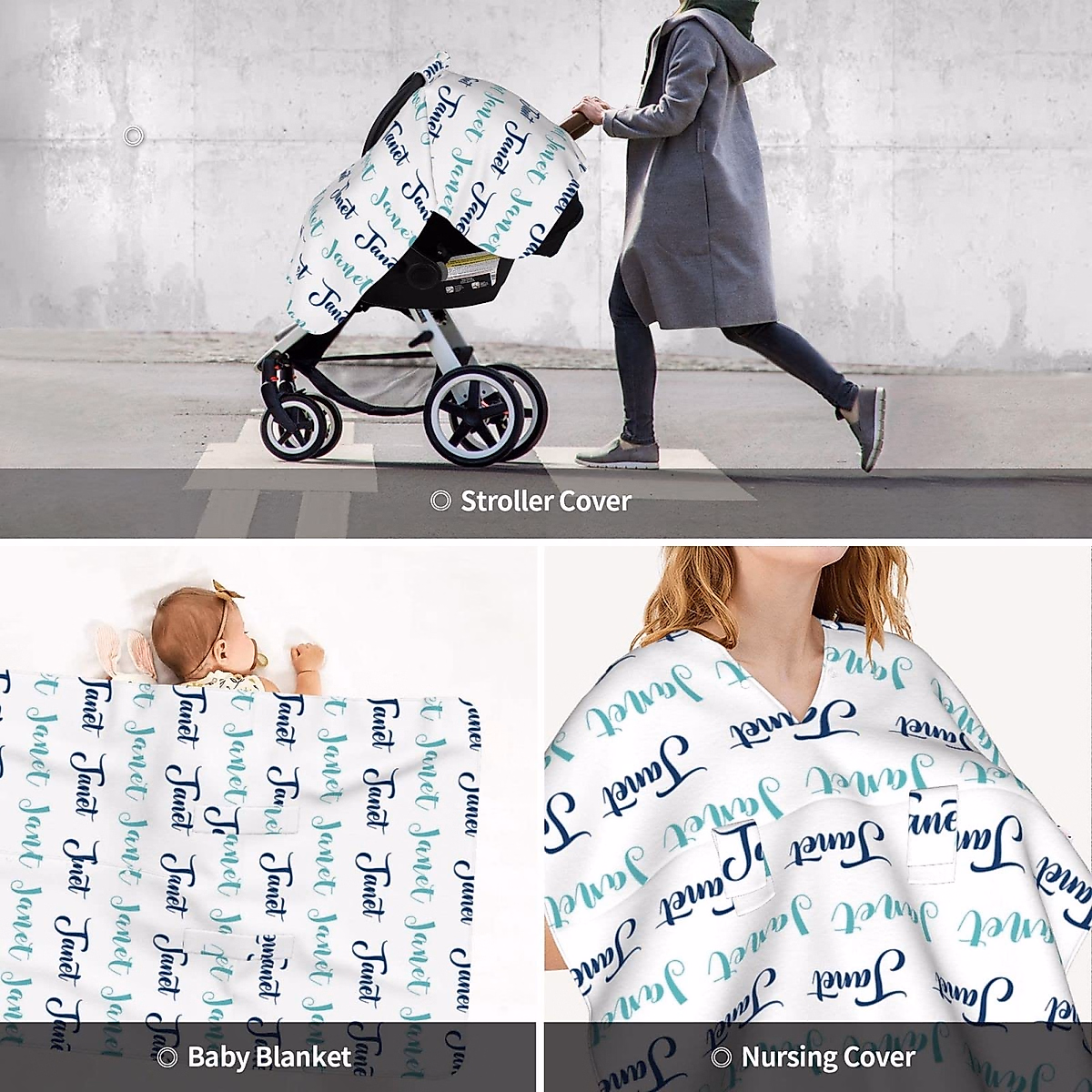 Baby Car Seat Cover Personalized Name Nursing Covers for Breastfeeding and Car Seat,Carseat Canopy Cover,Multi Use Cover for Car Seat Nursing Scarf,Multi Names