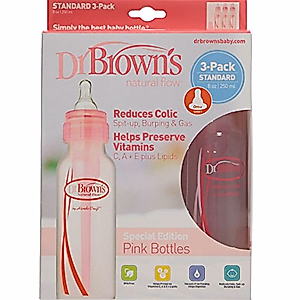 Dr Browns Natural Flow Standard PINK 8oz Bottle- 3 Pack