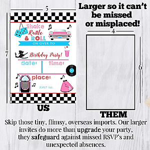 50's Sock Hop Birthday Party Invitations, 20 5x7 Fill In Cards with Twenty White Envelopes by AmandaCreation