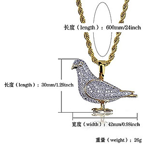 JAJAFOOK Hiphop 14k Gold Plated Iced Out CZ Pigeon Pendant Bling Necklace with 23.6" Rope Chain