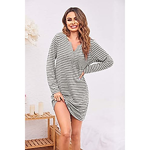 Ekouaer Women's Nightshirt Long Sleeve Button Down Nightgown V-Neck Sleepwear Pajama Dress
