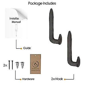 Rustic State Puntal Wall Mount Cast Iron Hooks Coat Towel Bag Hat Hanger Multiuse Entryway Railroad Spike Rack Black Set of 2