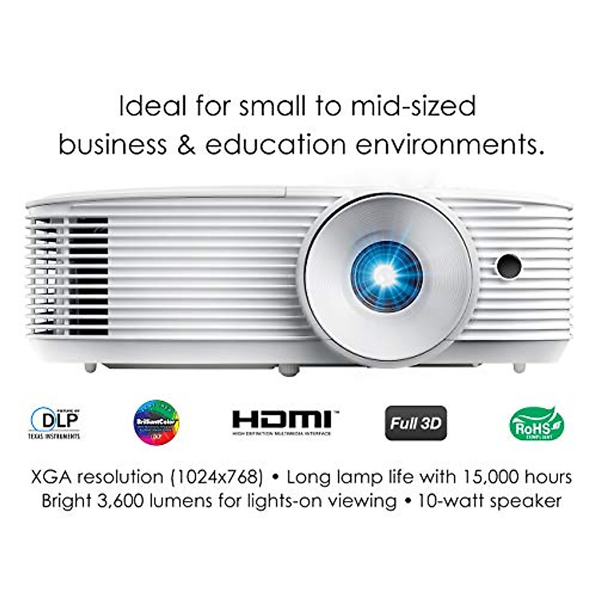 Optoma X343 XGA DLP Professional Projector | Bright 3600 Lumens | Business Presentations, Classrooms, or Home | 15,000 Hour Lamp Life | Speaker Built In | Portable Size