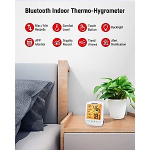 ThermoPro Bluetooth Hygrometer Thermometer, 260FT Wireless Remote Temperature and Humidity Monitor, with Large Backlit LCD, Indoor Room Thermometer and Humidity Gauge, Max Min Records, 2 Pack