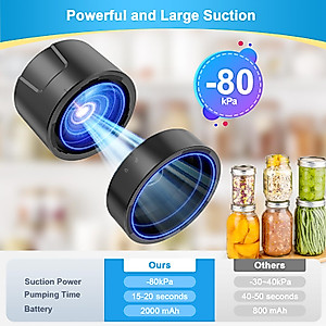 Bunyta Electric Mason Jar Vacuum Sealer Kit - 2000mAh Battery, Enhanced Motor, Compatible with Wide & Regular Mouth Lids, Ideal for Canning & Sealing, Black