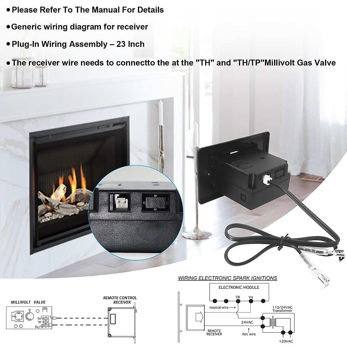 Gas Fireplace Remote Control Kit RCST, for Millivolt Thermostatic Gas Valve On/Off, Compatible with Ambient, Majestic, Monessen, Vermont Castings Gas Valve Fireplaces and Stoves, 5 Year Warranty