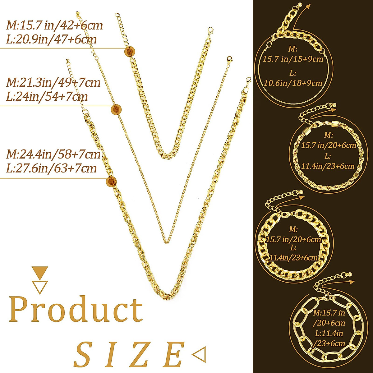 Glenmal 7 Pcs Halloween 90S Jewelry Set for Women Gold Necklace Bracelet Sets 80s Hip Hop Jewelry Gold Party Accessories (Classic)