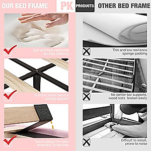 Daznzn Full Size Bed Frame with Headboard, Velvet Upholstered Platform Bed with Strong Wood Slats Support, No Box Spring Needed, Strong Weight Capacity, Noise Free, Easy Assembly, Pink