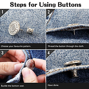 LXLOVESM 18 Sets Button pins for Jeans Pants,No Sew Instant Buttons,Reusable Adjustable Replacement Buttons,for Loose Jeans Tightener