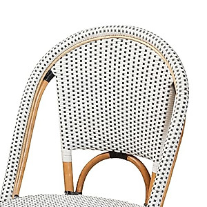 Baxton Studio Bali & pari Genica Classic French Black and White Weaving and Natural Brown Rattan Indoor and Outdoor Bistro Chair