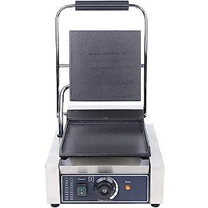 Commercial Electric Griddle 110V Sandwich Single Panini Press Grill Maker Toaster, Smooth Flat Surface Sandwich Maker with Cleaning Sponges,Portable Hamburg Maker for Restaurant Cafe,1800W