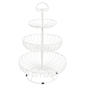 Juvale Large White Fruit Basket for Kitchen Counter, Metal 3 Tiered Fruit Stand for Countertop, Fresh Produce, Fruits and Vegetables, Organization, Storage Rack (18 In)