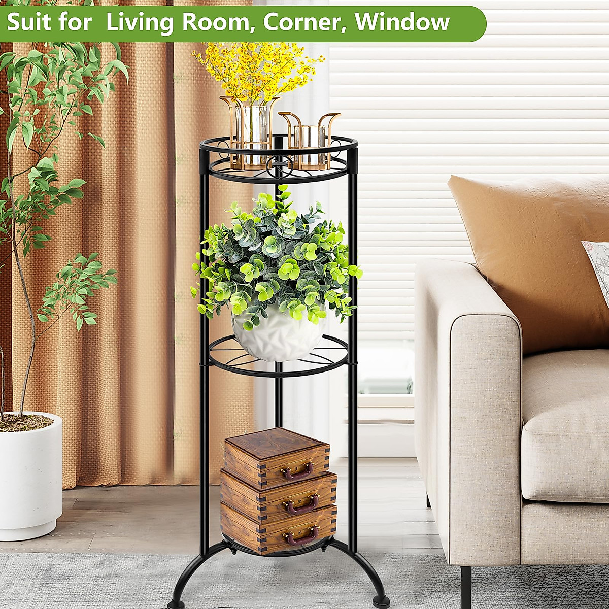 Lilybud--lily Plant Stand Indoor Outdoor, 3 Tier Plant Stands for Indoor Plants 35'' Tall Plant Shelf Metal Plant Holder Heavy Duty Flower Stand for Patio Garden Deck Living Room