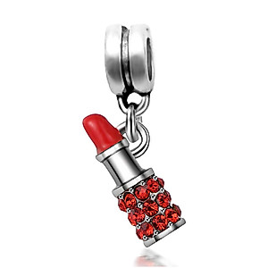 Dangle Red Lipstick Charm with Red Crystals