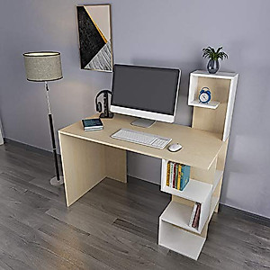 Computer Desk for Home Office Multifunctional Computer Table with Clapboard Bookshelf,Writing Desk Computer Workstation Home Office Desk Ballard Designs Desk (Khaki, One Size)