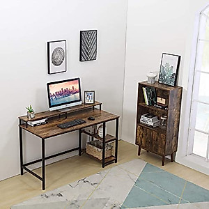 CADMIC 55 Inch Computer Desk Study Writing Table for Home Office, Rustic Style PC Student Desk Easy Assembly, Brown