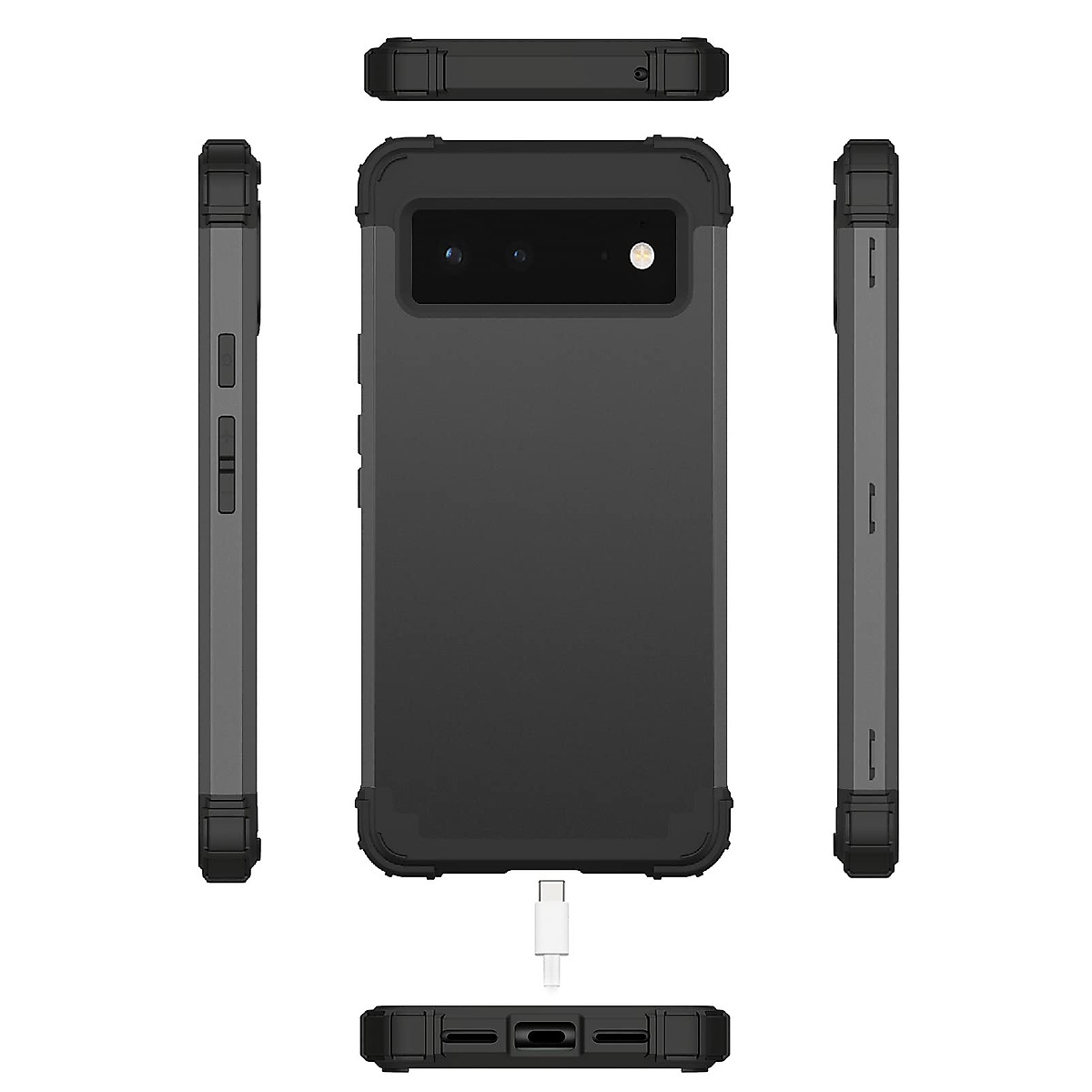 BENTOBEN Pixel 6 Case, Google Pixel 6 Case, 3 in 1 Heavy Duty Rugged Hybrid Shockproof Hard PC Cover Soft Silicone Bumper Impact Resistant Protective Phone Cases for Google Pixel 6 6.4 Inch, Black