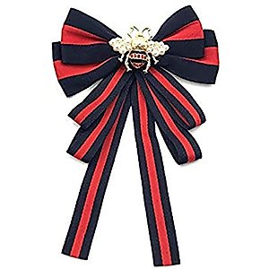 Fashion Red Ribbon Big Bowknot Brooch Pins 2018 For Woman Rhinestones Crystal Tie Collar Jewelry Accessories (Black)