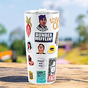 CALFEE The Office 20oz Tumbler with Lid, Stainless Steel Vacuum Insulated Double Wall Travel Tumbler Coffee Cup Keeps Drinks Cold&Hot The Office Merchandise TV Show Gifts, White, BZ00001