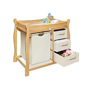 Sleigh Style Baby Changing Table with Laundry Hamper and 3 Storage Baskets