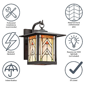 River of Goods Stained Glass Outdoor Light Fixture - 11.75" H - Mission Style Porch Light - ‎Niki