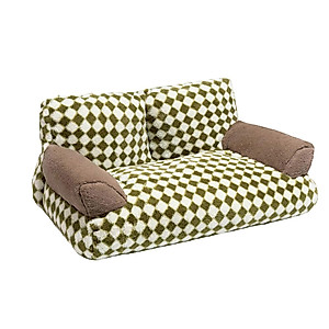 EZOPII Pet Couch Sofa, Checkers Plaid Washable Cat Beds for Medium Small Dogs & Cats - Durable Plush Cat Couch Pet Sofa - Soft Anti-Slip (Green Plaid)