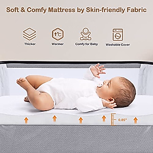 Sailnovo Baby Bassinets Bedside Sleeper Bedside Bassinet for Baby/Newborn, Baby Bedside Sleeper with Washable Mattress and Storage Basket, Safe Co-Sleeping Bedside Crib with Adjustable Height