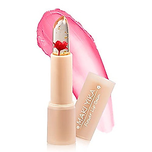 Jelly Tinted Lip Blam Crystal Flower Color Changing Lipstick, PH Lip Gloss Clear Lipstick Chapstick with flower Inside, Natural Pink Lipstick & Lip Moisturizer