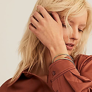 Kainier 3mm 14K Gold Plated Bracelet Stainless Steel Glossy Stackable Thin Round Bangle Bracelet for Women Oval Solid Plain Polished Bracelet Best Gifts for Love