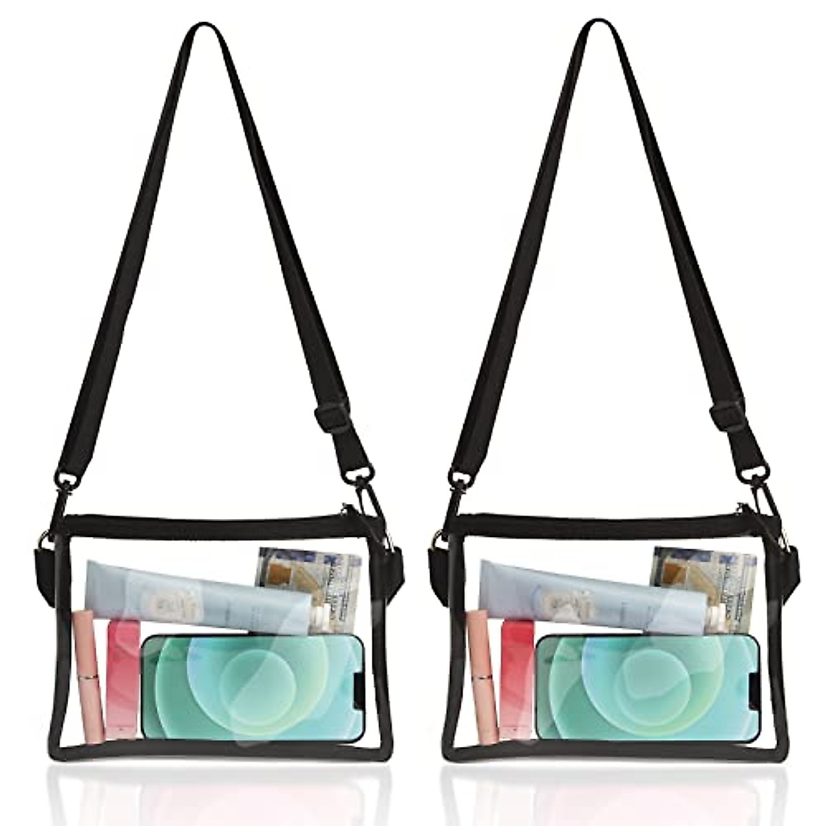 Clear Bag Stadium Approved, 2 pk Plastic Crossbody Tote Bag for Concerts, Transparent Purse with Pocket, Shoulder Strap