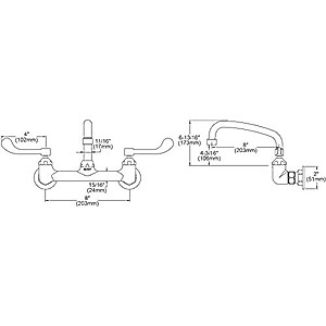 Elkay Foodservice 8" Centerset Wall Mount Faucet with 8" Arc Tube Spout 4" Wristblade Handles 1/2in Offset Inlets,LK940AT08T4H,Stainless Steel