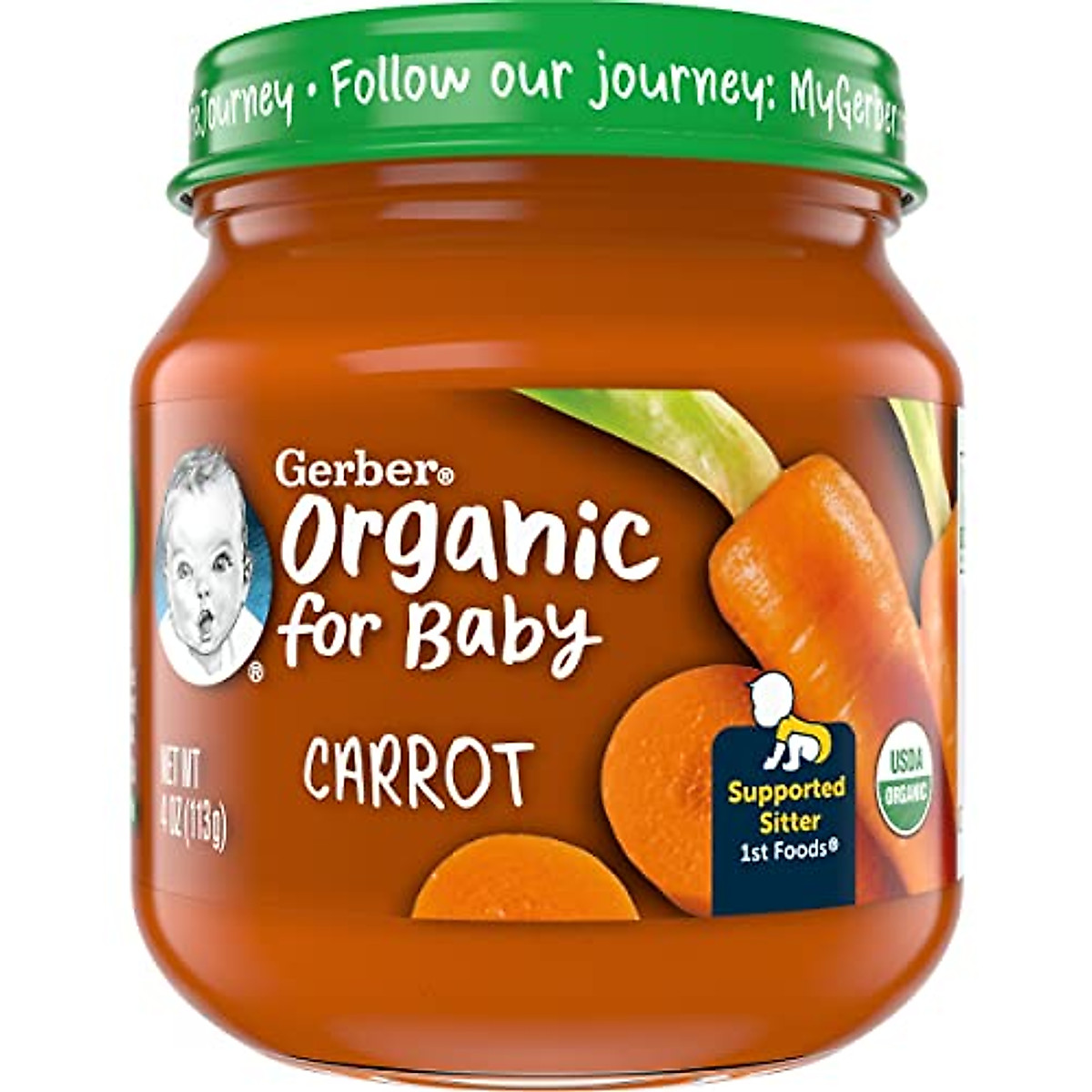 Gerber Organic for Baby 1st Foods Baby Food Jar, Carrot, USDA Organic & Non-GMO Pureed Baby Food for Supported Sitters, 4-Ounce Glass Jars (Pack of 6)