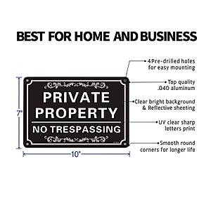No Trespassing Signs Private Property Sign (2 Pack) 10” x 7” Heavy 0.40 Aluminum Rust Free Sign Professional Printing UV Protected Weatherproof Indoor or Outdoor Use …
