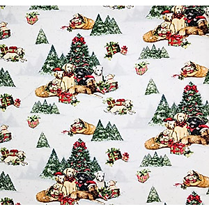 1 Yard - Christmas Puppies Puppy Dogs on Snowy Scene Cotton Fabric (Great for Quilting, Throws, Sewing, Craft Projects, and More) 1 Yard x 44"