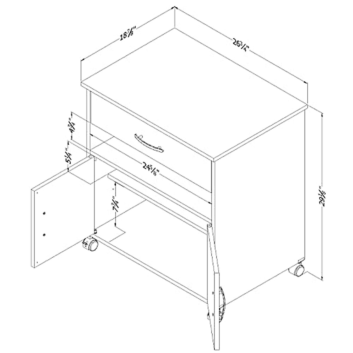 South Shore 2-Door Printer Stand with Storage on Wheels, Pure White