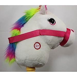 Ponyland: Music Stick Animal - White & Rainbow Unicorn - Music Button, Sturdy Two-Piece Stick W/ Colorful Soft Plush Animal Head, Toy Kids Ages 3+