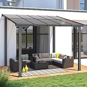 U-MAX 8' x 10' Outdoor Pergola Gazebo, Wall-Mounted Lean to Metal Awnings Gazebos on Clearance for Patio, Large Panel Roof Pergolas and Gazebo for Outdoor Use