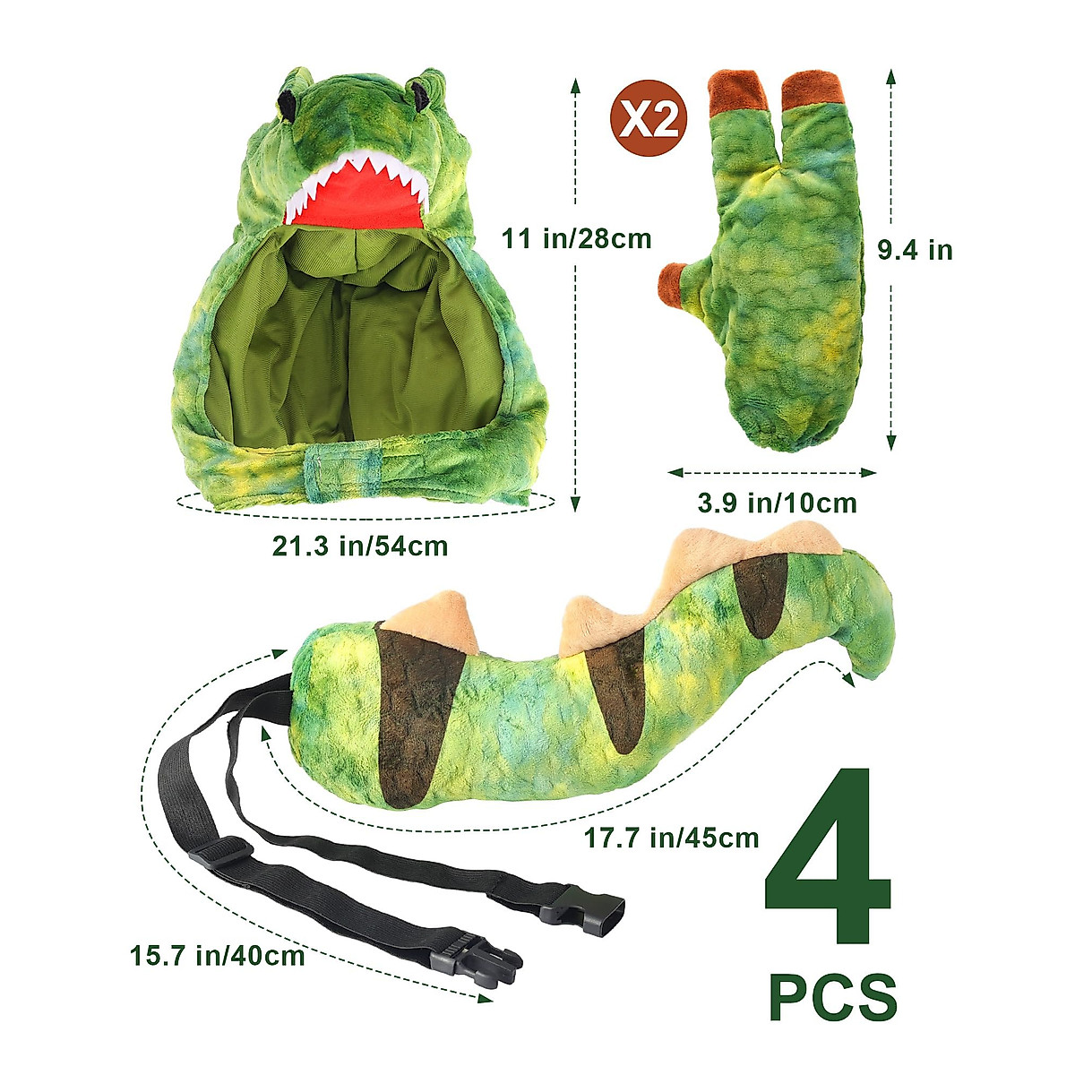 Roicaholy Dinosaur Tail Hat and Paw Gloves Set, Dragon Crocodile Costume Accessories Halloween Dress Up Cosplay Dino Theme Party Favor