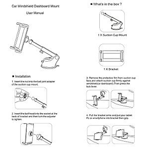 Kolasels Car Dashboard Windshield Tablet Mount for 4-13" iPad & Phone, Telescopic arm Suction Cup Truck Dash Window Tablet Holder for iPad Pro 12.9 11 10.5 9.7, iPad Air Mini, Samsung Tabs, iPhone etc